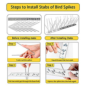 REMIAWY Bird Spikes for Pigeons Small Birds Cat, 15 Feet Anti Bird Spikes Stainless Steel Bird Deterrent Spikes 14 Strips