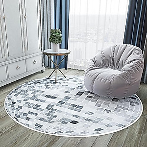 Round Area Rugs,Disco Super Soft Retro Non-Slip Carpet Door Mat for Bathroom Bedroom Bath Bedside Floor Mats (Grey,4 Feet)…