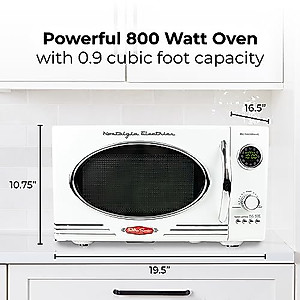 Nostalgia Retro Microwave - Countertop Microwave Oven - Includes 12 Pre-Programmed Settings and Digital Clock - 0.9 CU Ft. - 800 Watts - White