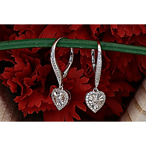Dazzlingrock Collection 0.55 Carat (ctw) Round White Diamond illusion Set Heart Shape Lever Back Dangling Drop Earrings for Women in 925 Sterling Silver