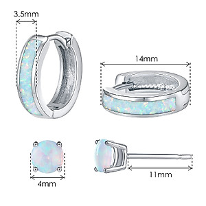 Silver Small Huggie Hoop Earrings for Women (Silver, Created White Opal)