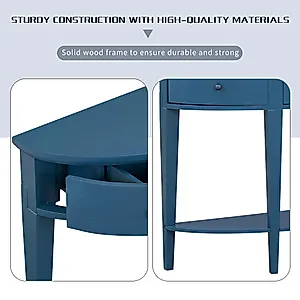 Modern Curved Console Table Sofa Table with 3 Drawers and Bottom Shelf, Wood Buffet Sideboard Accent Storage Cabinet for Hallway Entryway Living Room (Navy Blue 006)