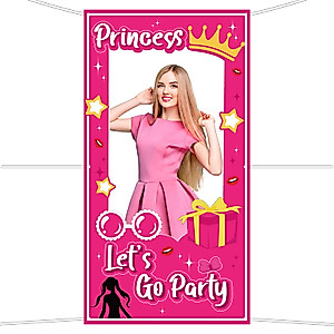 Hot Pink Girls Photo Booth Prop, 76x40 Inch Pink Photo Booth Box Princess Photo Booth Prop Let's Go Party for Bridal Shower Bachelorette Party Pink Girls Birthday Decorations