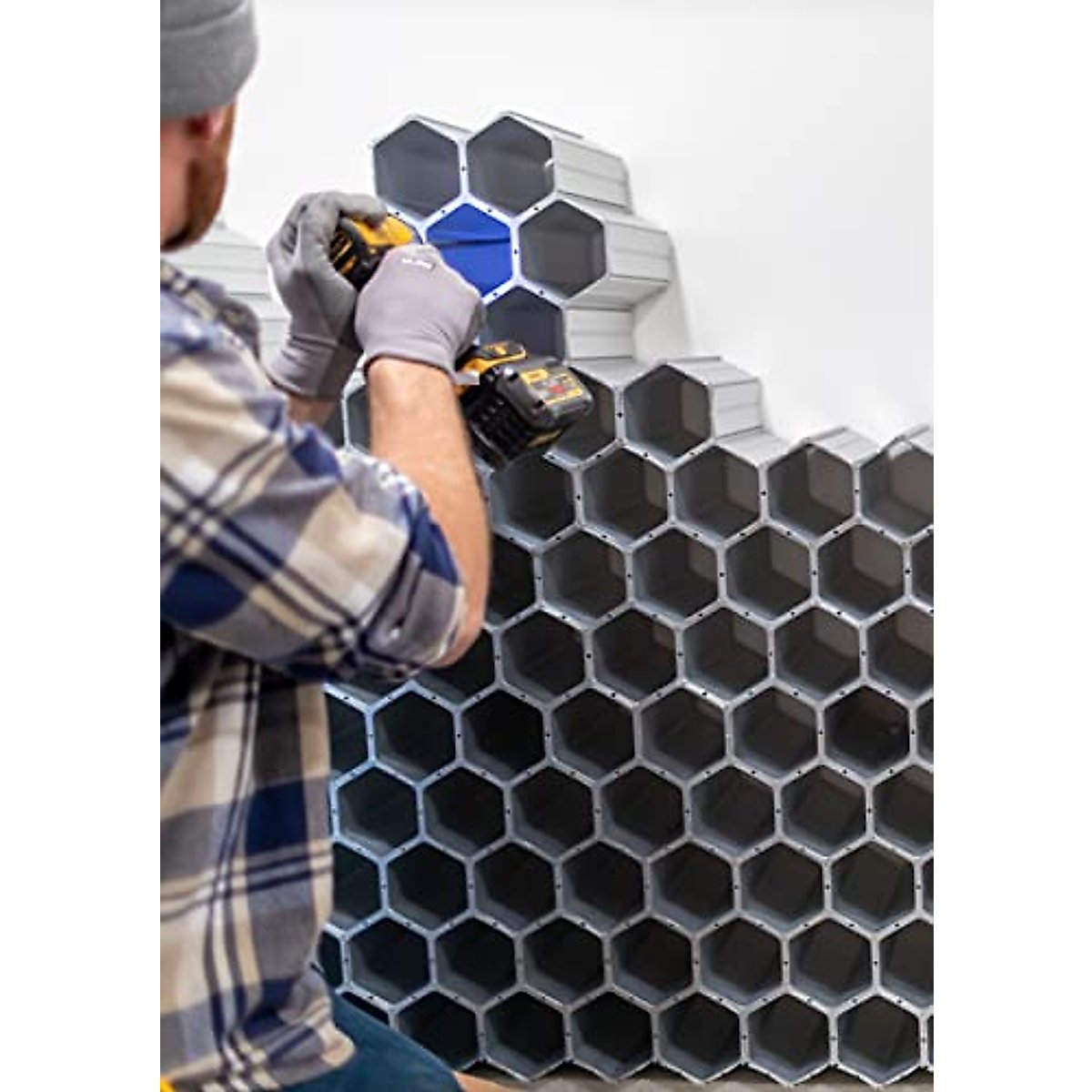 WineHive Bundle - 2 Items Cell Modern Modular Wine Storage System - 20 Cell with Wall Mount Hardware Kit - Black