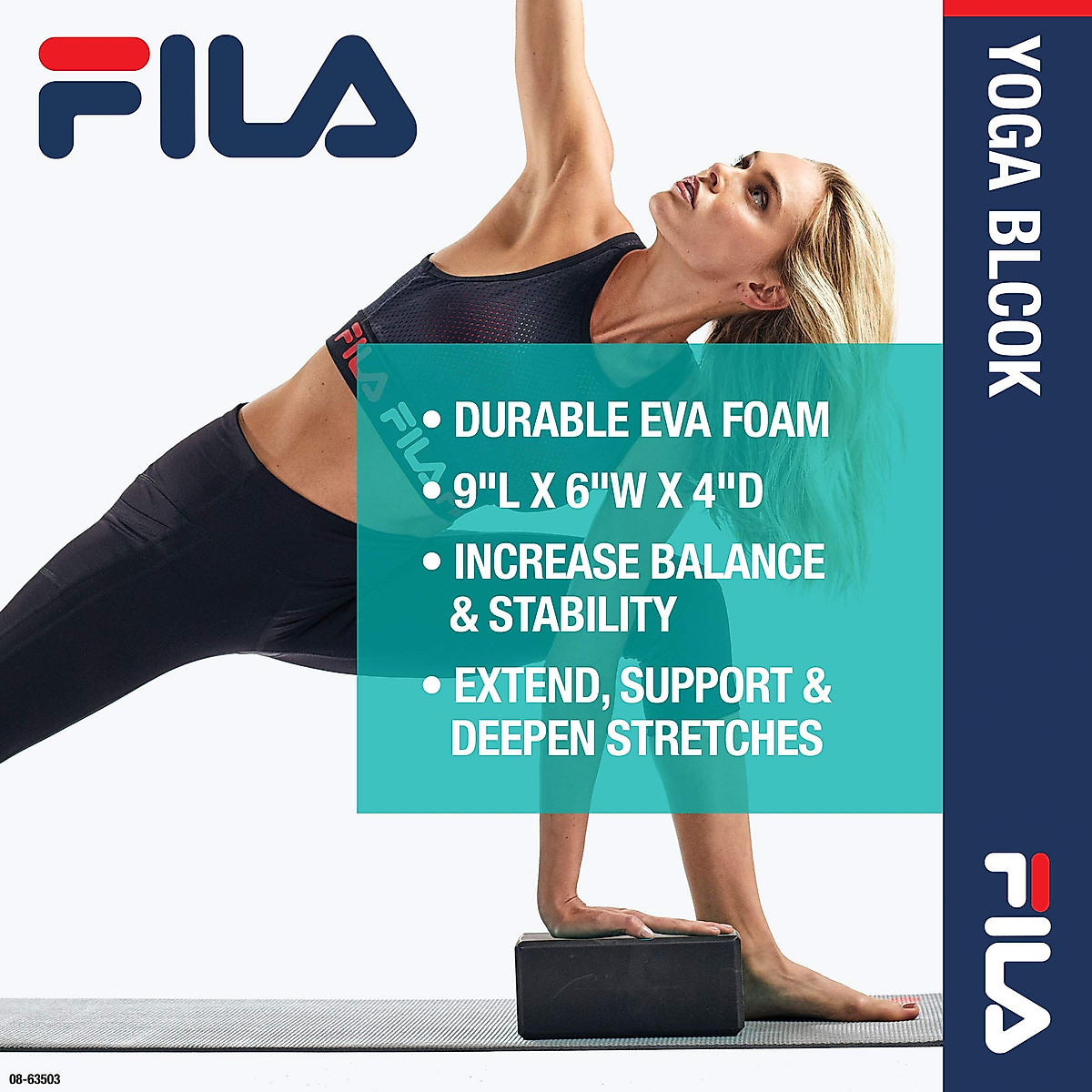 FILA Accessories Yoga Block - EVA Foam Blocks for Support, Balance & Stability | Yoga, Pilates, Barre, Stretching, Meditation - Black