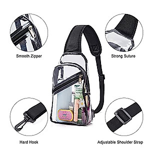 Dotpraise Clear Sling Bag Stadium Approved, 11"x 7" Small Clear Chest Backpack with Front Pocket, Clear Crossbody Chest Bag for Men Women, Black