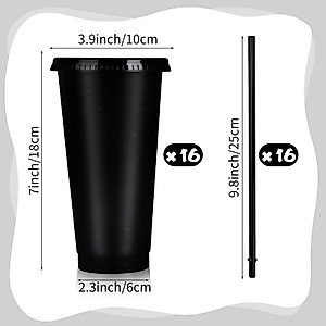Hxezoc 16 Pieces Reusable Cups with Lids and Straws, 24 oz Glitter Plastic Tumbler Iced Coffee Cups Travel Mug Cup for Birthday Party, Smoothie Juices Beach Party, Bachelor Party (Black)