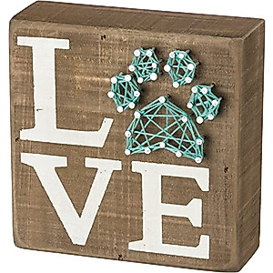 Primitives by Kathy Box Sign String Art-Pet Love, 5x5 inches, White, Teal