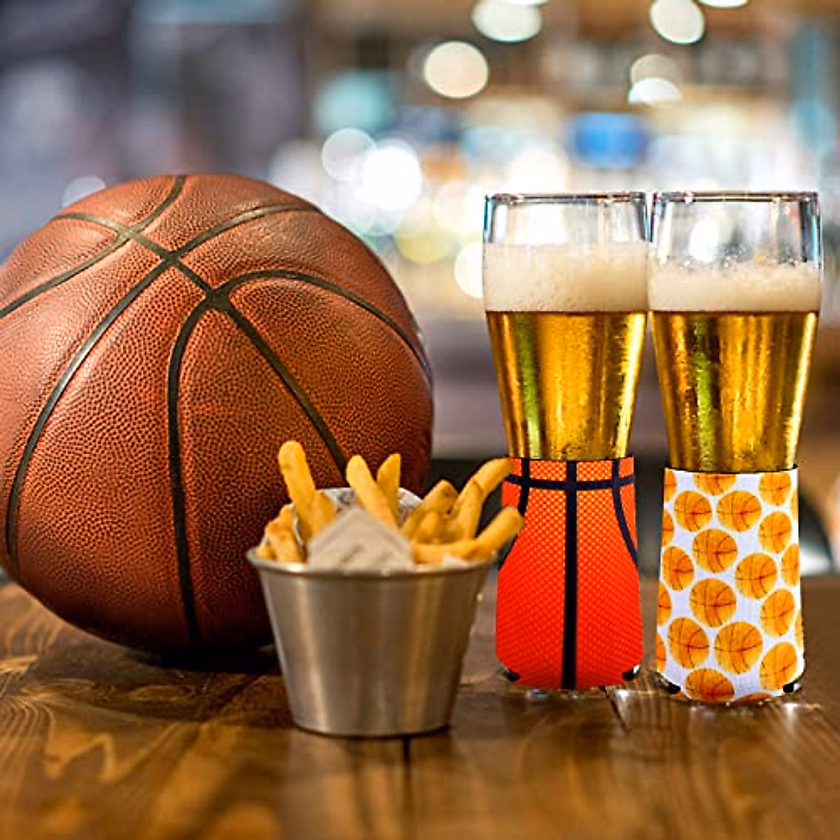 21 Pieces Basketball Pattern Beer Can Coolers 17 Oz Sports Soda Cover Coolies Sublimation Sleeves for Weddings, Bachelorette Parties Funny HTV Party Favors