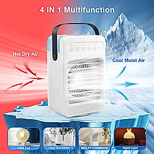 NOLTSE 10W Portable Air Cooler, 70Degree Oscillating Evaporative Cooler with 4 Speeds Rainbow LED Light,2 Spray Humidify &2-6H Timer,600ml 35dB Quiet Conditioner for Room,Office New-White 5*4*10 IN