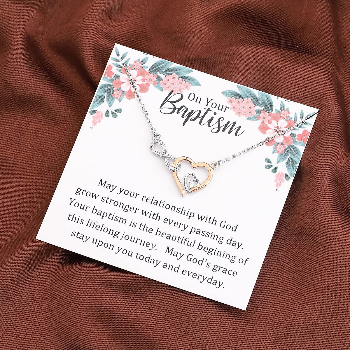 FOTAP Baptism Gift On Your Baptism Gift Baptism Jewelry Newborn Gift Double Heart Pendant Necklace Thank you Gift (Your Baptism NC)