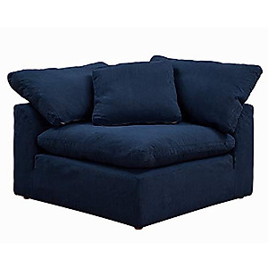 Sunset Trading Contemporary Puff Collection 2 Piece 88" Wide Slipcovered Modular Sofa | Stain-Proof Water-Resistant Washable Performance Fabric | Navy Blue Sectional, Deep-Seating Down-Filled Couch