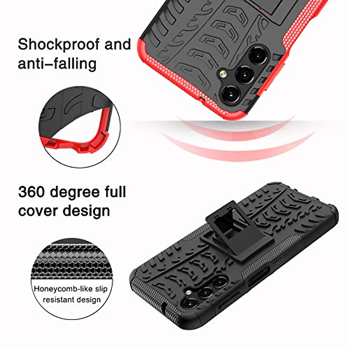 Folice for Galaxy A14 5G Case, [Heavy Duty][Shockproof] Soft Rubber Hard PC Tough Dual Layer Protective Case with Kickstand for Samsung Galaxy A14 5G (Black)