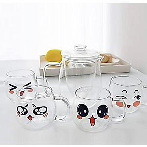 Glass Coffee Mugs Set Of 4 (200ml) Espresso Glass Cups Perfect For Milk, Latte, Tea, Cappuccino (Cute Cups)