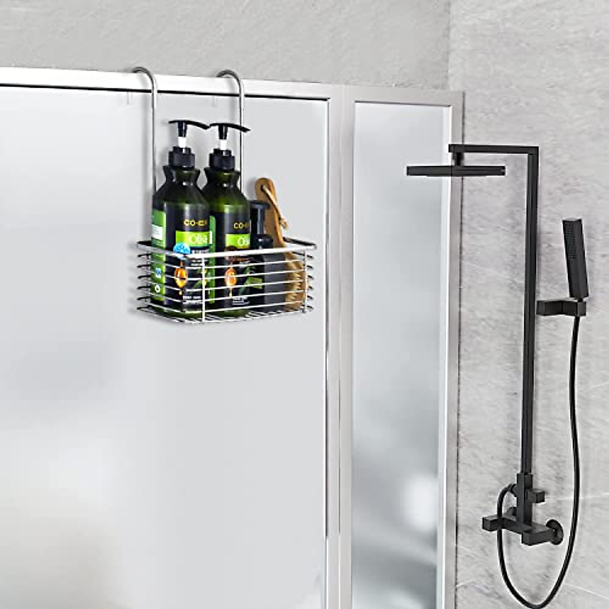 YQh hanging shower rack, bathroom rack storage rack, shampoo bracket, the back hook can be rotated, and can be hung on the faucet or cross bar, 304 stainless steel rust proof (Single layer shelf)