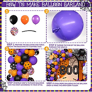 Fiesec Halloween Balloon Garland Arch Kit, Halloween Themed Party Decorations with BOO Foil Balloons Spider Web Bat Ghost Purple Black Orange, Happy Halloween Indoor Outdoor Yard Home Room Décor