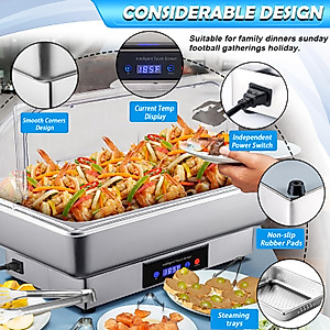 YORKING Electric Chafing Dish,9 QT Full Size with 4 x 4.5 QT Half Size Chafing Dish Buffet Set, Buffet Servers and Warmers with Roll Top & Temperature Control Display, Catering Food Warmer for Parties