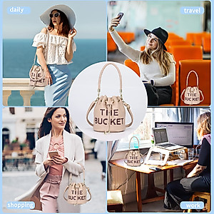 JQAliMOVV The Bucket Bags for Women, Mini Leather Bucket Bag Purses Drawstring Closure Crossbody Handbags Hobo Bag (Khaki)