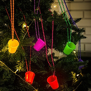 24 Pieces Shot Glass Necklaces Light Up Necklace Shot Glasses Glow in the Dark Neon Plastic Shot Necklace Cups on Beaded for Halloween Christmas Wedding Glowing Party Favor, 6 Colors