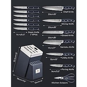 Knife Block Set, AMEGAT Knife Set with Advanced Self-Sharpening Technology, 14-Piece Waved Texture Kitchen Knife Set, Stainless Steel Knife Set with Block, Razor-Sharp Knives and Full Tang Handle