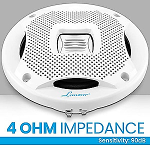 Lanzar 6.5” Dual Waterproof Marine Speakers - 400W 4Ohm Outdoor Car/Boat Radio Stereo Speakers Weather Proof Marine Stereo Speakers System Pair - Mounting Kit Speaker Wire, Grill- Lanzar AQ6CXW