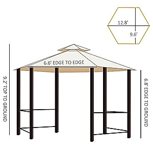 Outsunny 13' x 13' Patio Gazebo, Double Roof Hexagon Outdoor Gazebo Canopy Shelterwith Netting & Curtains, Solid Steel Frame for Garden, Lawn, Backyard and Deck, Beige