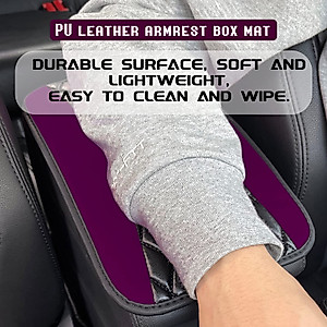 tobenbone Car Center Console Pad, Leather Waterproof Armrest Seat Box Cover Pad Protector, Comfortable Car Interior Accessories for Most Cars, Trucks, SUVs (Purple)