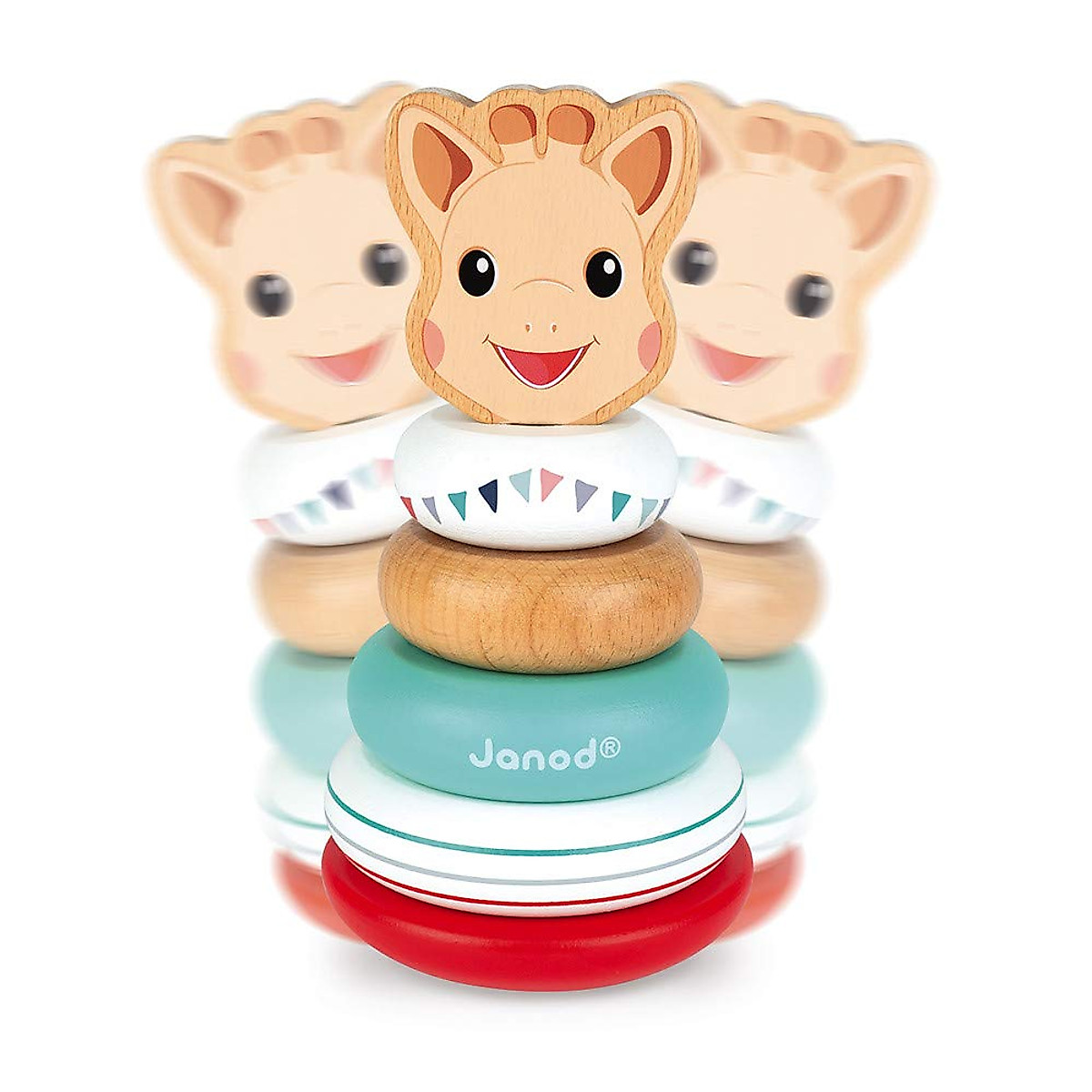 Janod Sophie La Girafe 6 pc Wooden Stackable Roly-Poly Toy - Ages 12+ Months - J09501