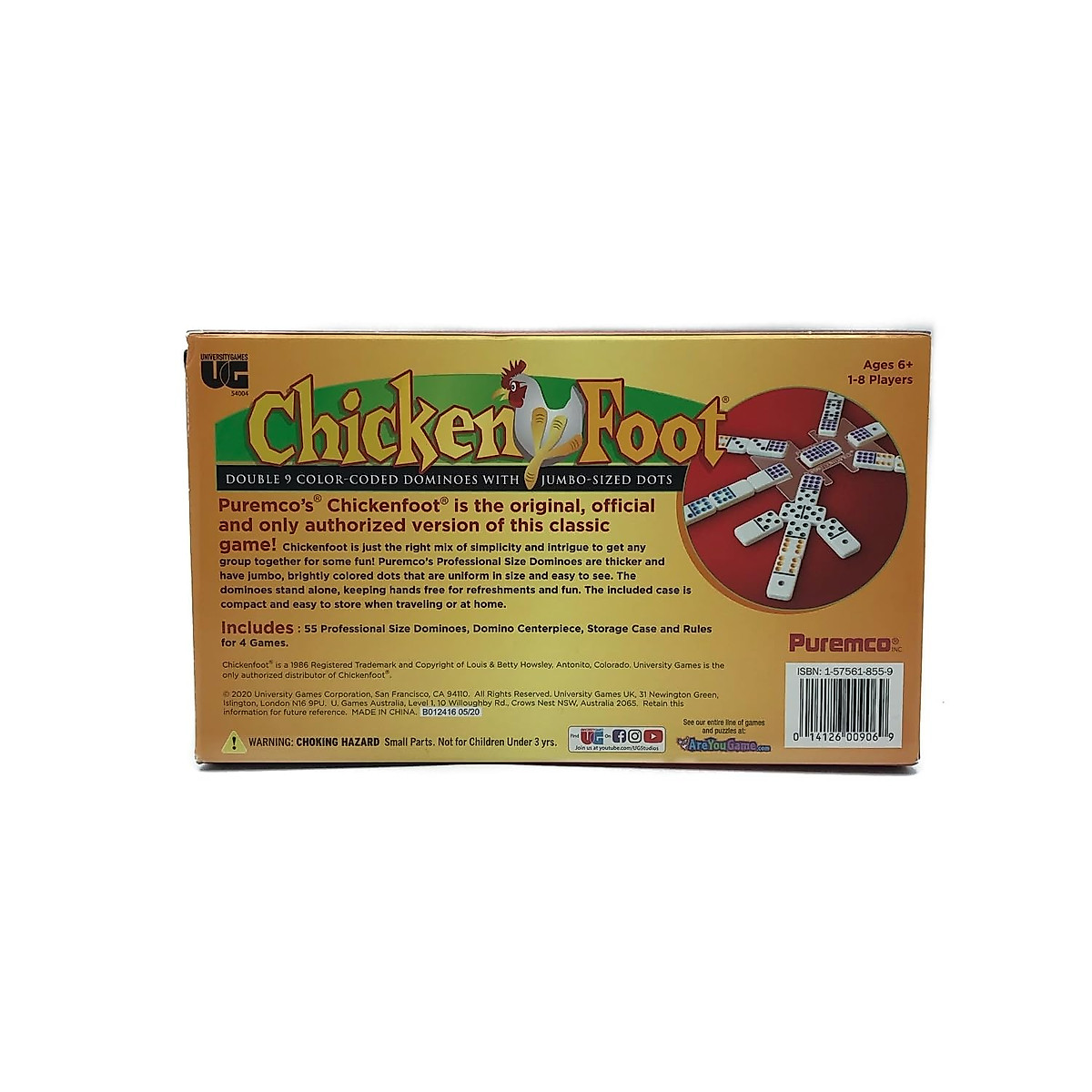 University Games | ChickenFoot Double 9 Color Dot Professional Size Dominoes for 1 to 8 Players Ages 6 and up