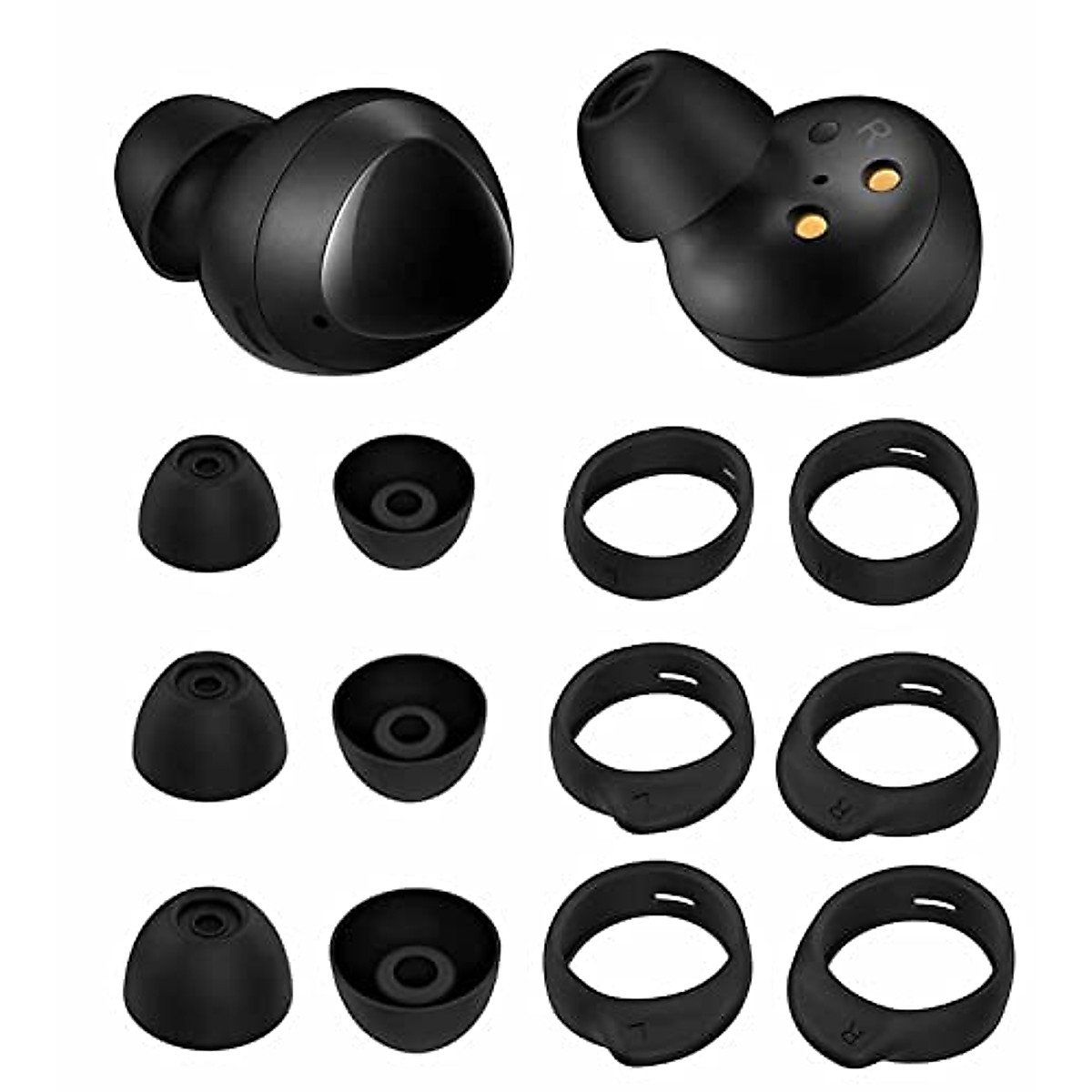6 Pairs Ear Hooks Ear Tips Kit Set Galaxy Buds Galaxy Buds Plus, S/M/L Anti-Slip Fit in Case Replacement Silicone Rubber Wingtip Gel Eartips Compatible with Samsung Galaxy Buds+ - 3+3 Black