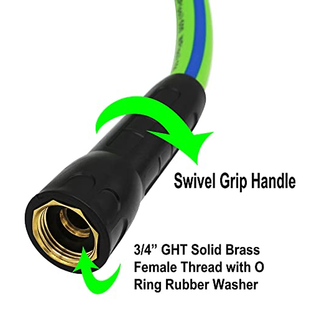 YOTOO Heavy Duty Hybrid Garden Lead in Water Hose 5/8-Inch by 6-Feet 150 PSI, Kink Resistant, All-Weather Flexible with Swivel Grip Handle and 3/4" GHT Solid Brass Fittings, Green+Blue