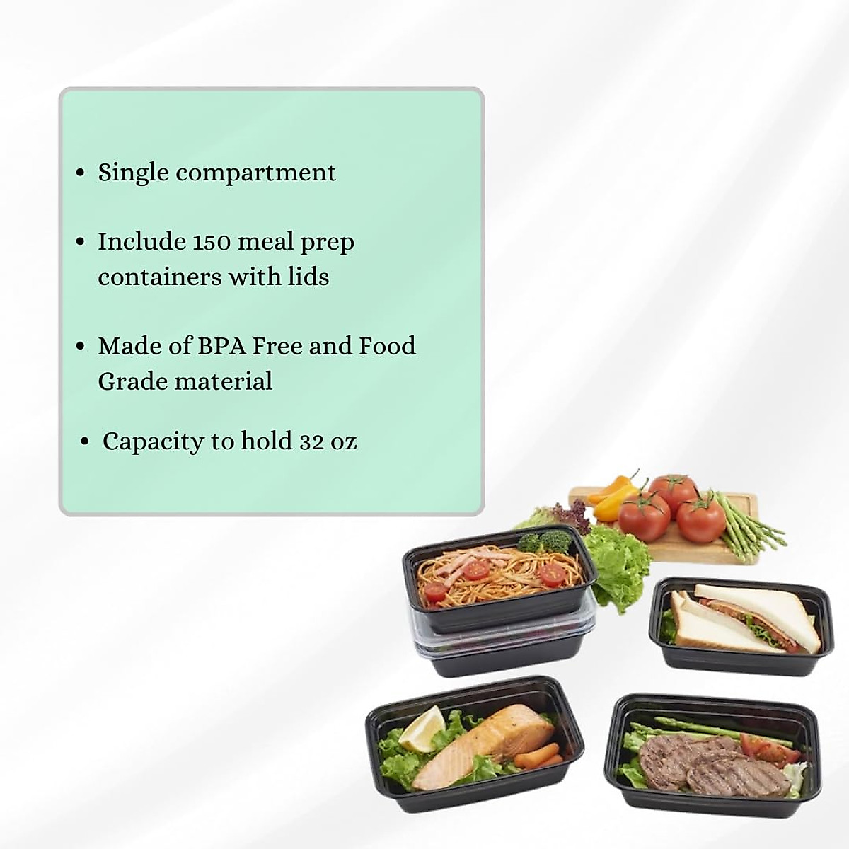 G-BOX Meal Prep Containers with Lids - 28 OZ | 150 Pack | 1 Compartment Food Containers with Lids [Meal Prep, Bento Box, Stackable, Reusable, Dishwasher Safe, Microwave Safe, Freezer Safe]