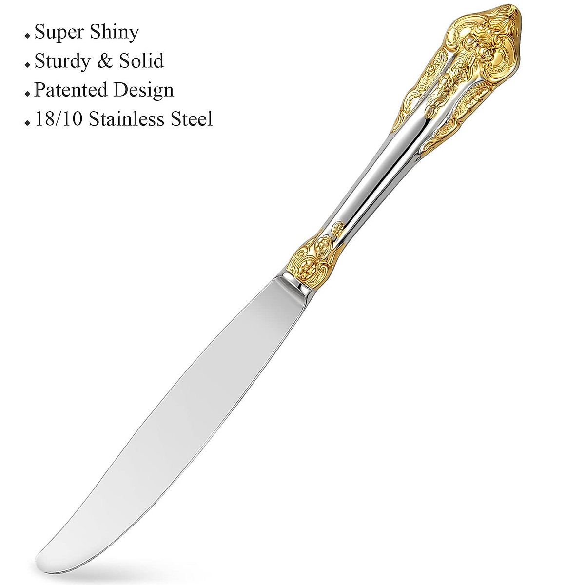 KEAWELL Luxury 20 Pieces 18/10 Stainless Steel Flatware set, Service for 4, silver plated with gold accents, Fine Silverware set and Dishwasher Safe (Gold Accent)