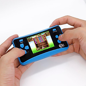 JJFUN Mini Handheld Game Console for Kids Portable Retro Video Game Player Built-in 182 Classic Games 2.5 inches LCD Screen Arcade Gaming System Xmas Present for Boys Girls Ages 4-12 (Blue+Black)