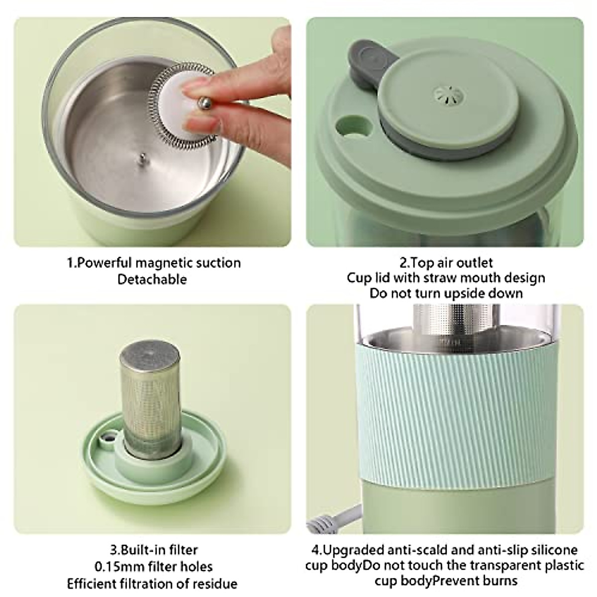 Milk Tea Maker Mini Multifunctional 6 in 1 Travel Kettle Electric Portable Water Warmer with Filter 13OZ Mini Heating Cup Portable With Stirring Heated Coffee Flower Tea Milk Frother Other Drinks