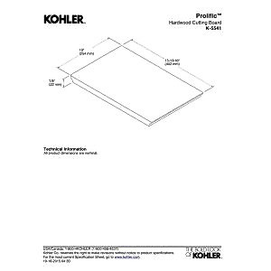 KOHLER K-5541-NA Prolific Cutting Board, 0.88 x 15.94 x 10.00 inches