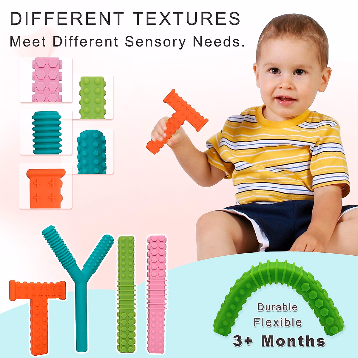 Sensory Chew Toys for Autistic Children, 4 Pack Silicone Chew Tube Teething Sticks Toys for Autism, ADHD, SPD, Chewies with Special Needs, Oral Motor Chewy Tool for Sensory Kids Chewer.