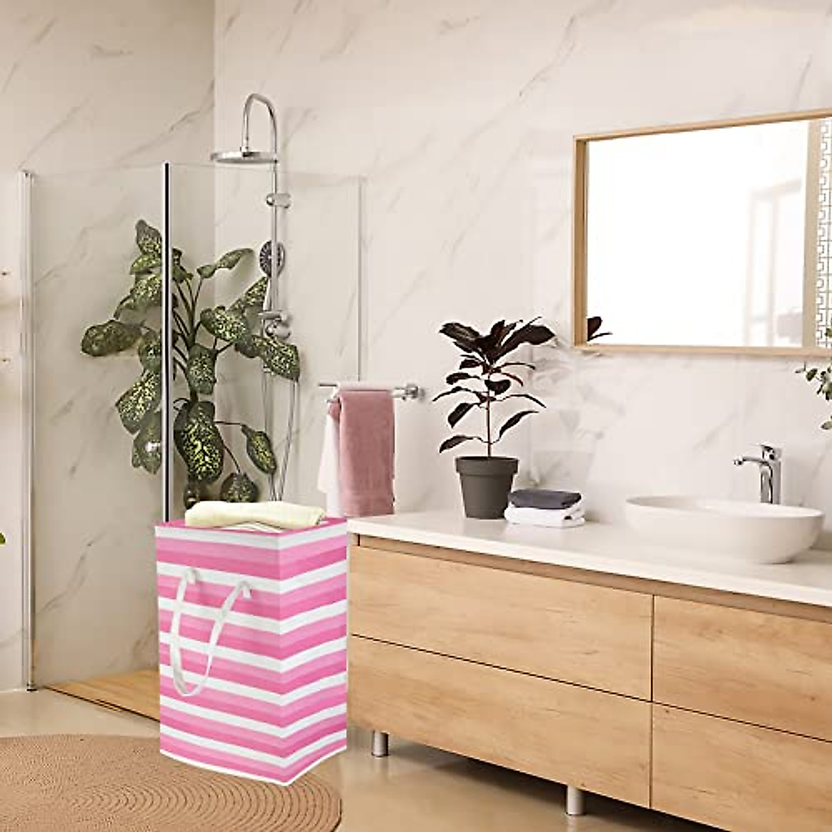 CLOCOR 2 pack Pink Laundry Basket,75L Each Freestanding Kids Laundry Hamper Girl,Lightweight Tall Baby Girls Room Baskets,Collapsible Nursery Hamper,Waterproof Large Toys Storage Bins(Pink)