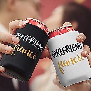 Boyfriend and Girlfriend Can Coolers, Newly Engaged Can Sleeve, Engagement Gifts for Couples, Fiance Fiancee Gift for Him and Her, Neoprene Can Coolers for Mr and Mrs(2 Pack)