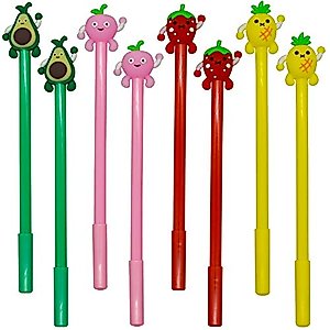 Maydahui 12PCS Fruits Shaped Rollerball Pens Cute Kawaii Pen Black Gel Ink Strawberry Pineapple Juicy Peach Avocado Design for School Office Girls
