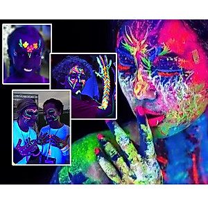 Glow in The Black Light UV Face Paint Crayon, Black Light Neon Face & Body Paint Non Toxic Fluorescent Mardi Gras Halloween Makeup Marker for Kids