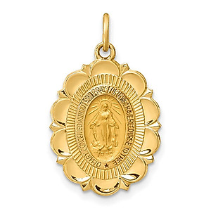 Jewelry Stores Network Mary Mother of God Miraculous Medal with Words Oval Pendant in Real 14k Yellow Gold 20x15mm