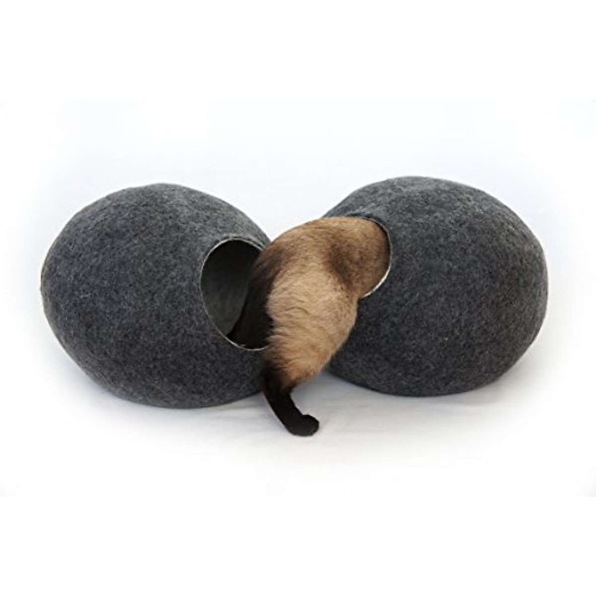 Kivikis Cat Bed, House, Cave, Nap Cocoon, Igloo, 100% Handmade from Sheep Wool (XL 17-26 pounds cat, Dark Gray)