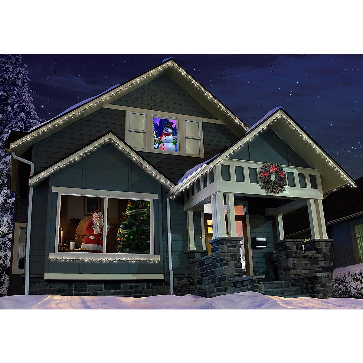 HoliScapes® Christmas Digital Decoration Kit Includes 7 AtmosFX® Video Effects for Christmas Plus HD Super Bright Projector and 48” x 72” Holographic Projection Screen