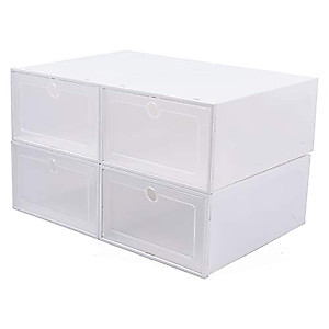 Foldable Shoe Box, 20/24Pcs Stackable Plastic Clear Shoe Storage Box,Storage Bins Shoe Container Home Organizer Rack Stack (24Pcs)