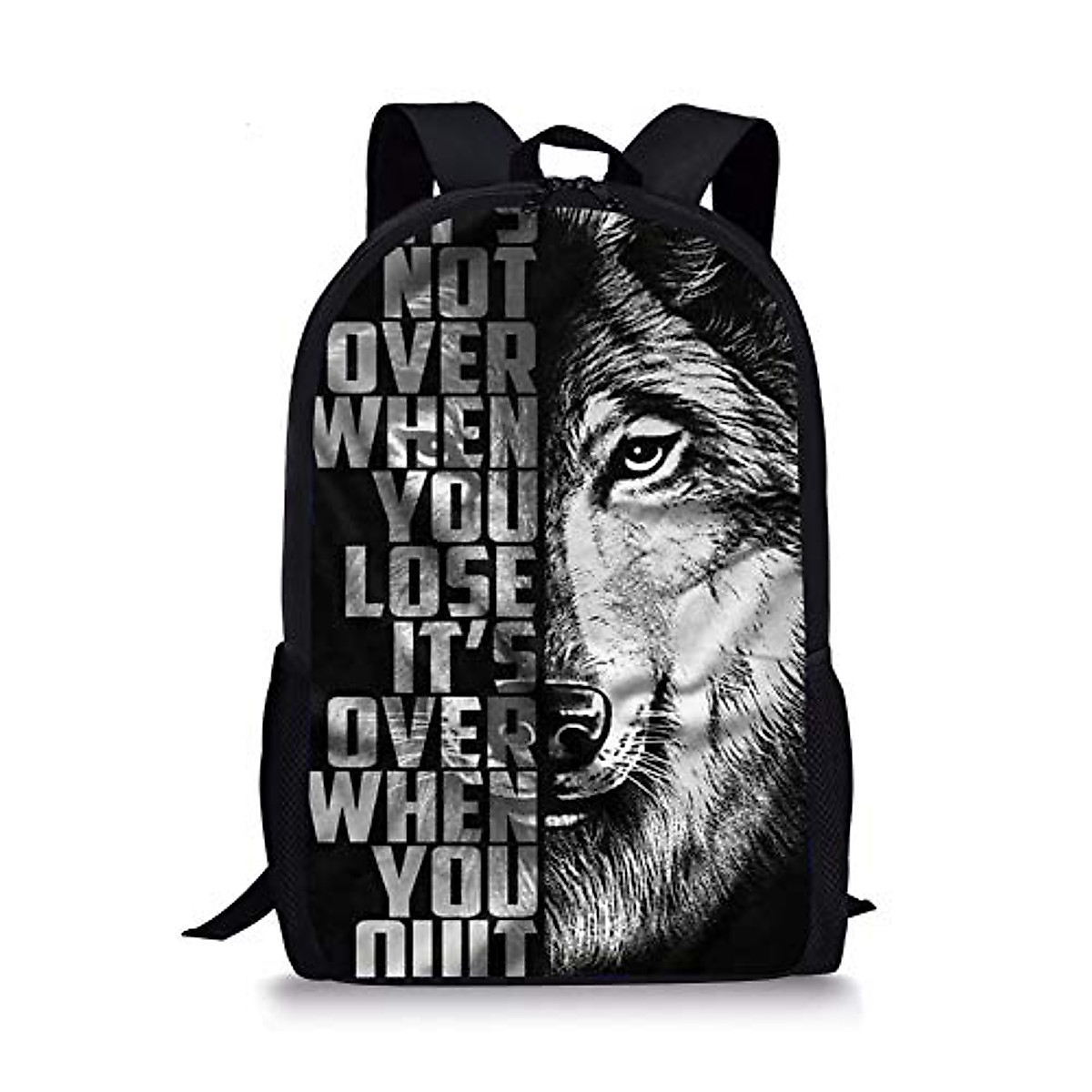 Motto Wolf Print Large Laptop Backpack Travel Hiking Backpack for Men Womens Teens Young