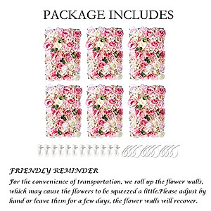 NUPTIO Flower Wall Panel for Flower Wall Backdrop, 6 Pcs 24" X 16" White & Pink Faux Roses Artificial Flower Backdrop for Flower Wall Decor, Party Wedding Decor, Bridal Shower Decor Baby Shower Decor