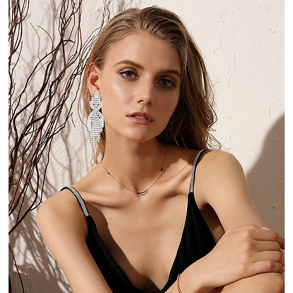 Jewdreamer 3 Pairs Silver Teardrop Crystal Chandelier Earrings Long Tassels Dangle Earrings Sparkling Rhinestone Ladies Gifts Statement Earrings Bridal Wedding Jewelry