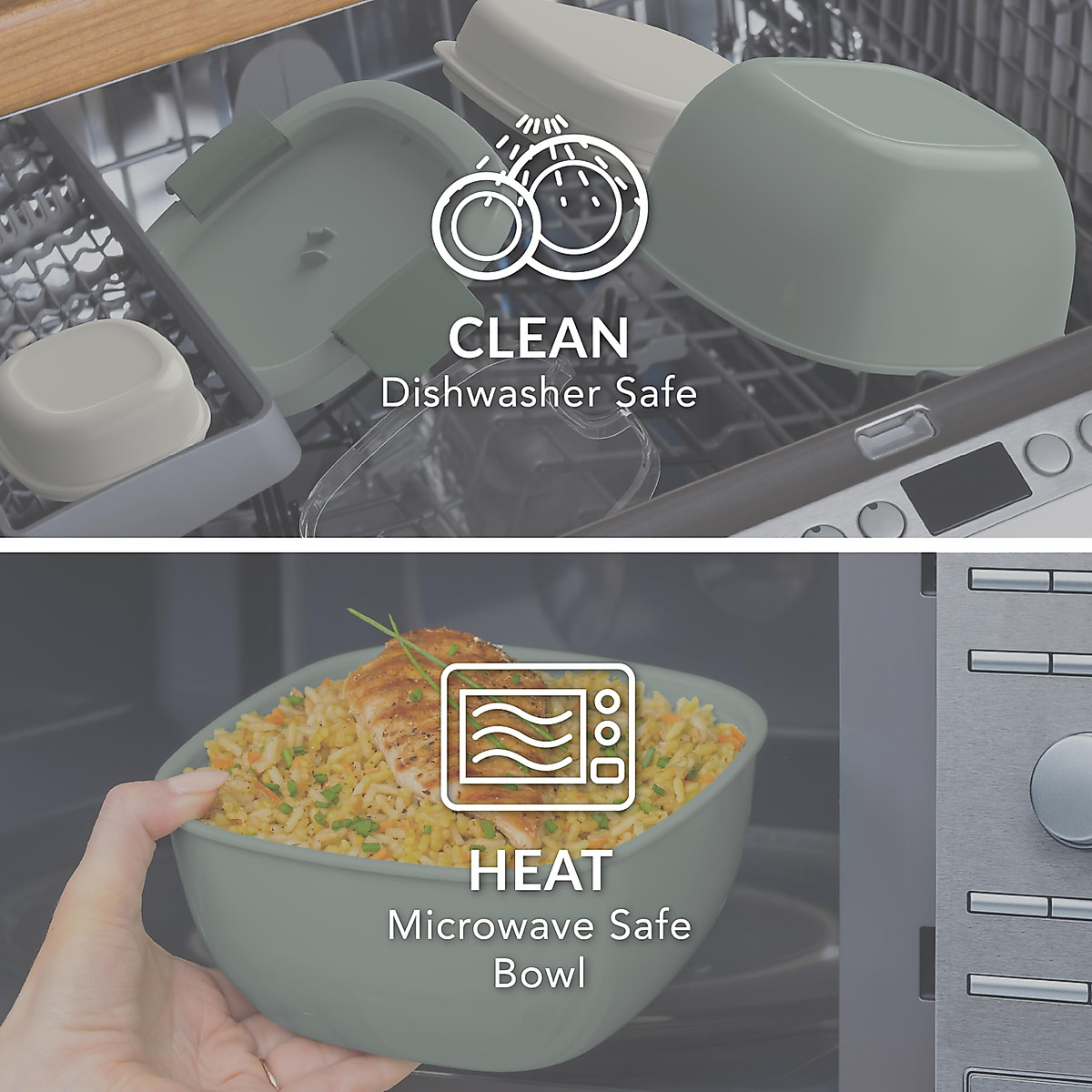 Bentgo® All-in-One Salad Container - Large Salad Bowl, Bento Box Tray, Leak-Proof Sauce Container, Airtight Lid, & Fork for Healthy Adult Lunches; BPA-Free & Dishwasher/Microwave Safe (Khaki Green)