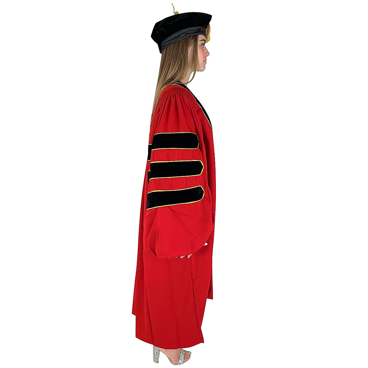 Cappe Diem Doctoral Deluxe Graduation Gown + 6 or 8 Sided Tam (Multiple Colors) (Red, 51" (5'6"-5'-8") + 8-Sided Tam)